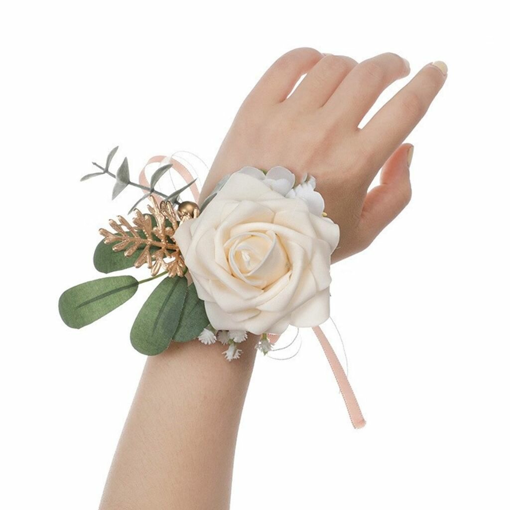 Аксессуары для свадебных принадлежностей-Ремешки с цветами на запястье цвета шампанского
