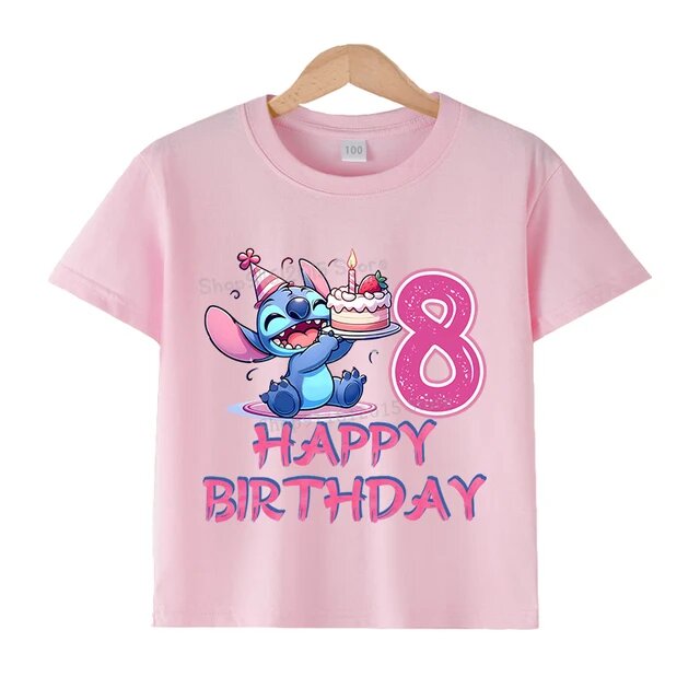 Футболка с розовым рисунком девочки Лило и Стич, детская одежда на день рождения, летние топы с короткими рукавами для малышей, милые футболки с героями мультфильмов, детская футболка, Размер:120
