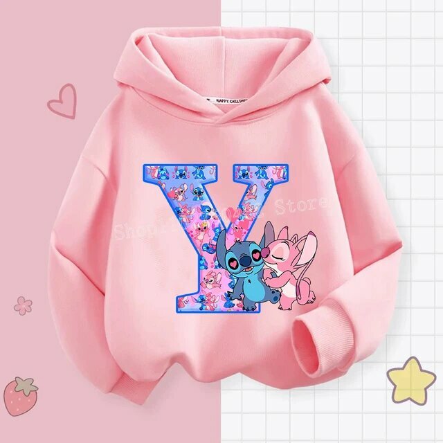 Толстовка с капюшоном Stitch Angel Letter AZ для девочек с рисунком Диснея, детская зимняя толстая теплая толстовка, детская одежда, подарок