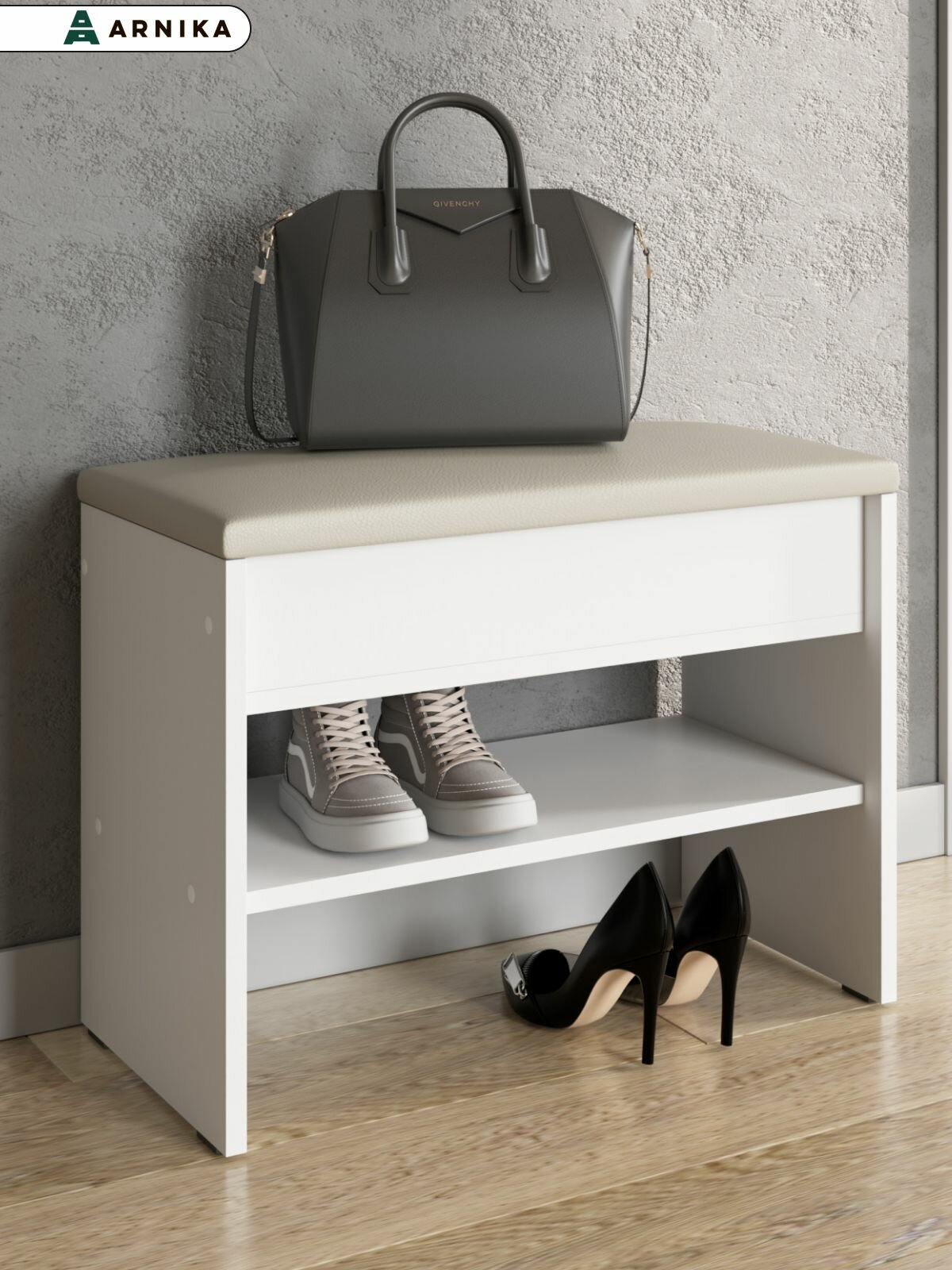ARNIKA Обувница, тумба в прихожую, 60х29,5х47см, белый текстурный