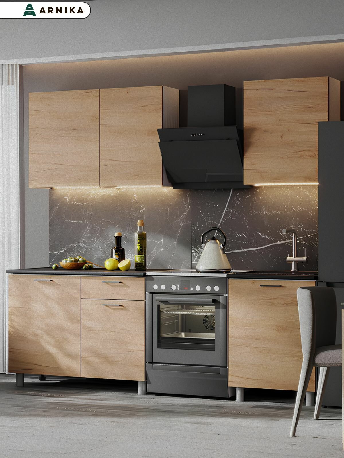 ARNIKA Кухонный гарнитур "Леон" без столешницы, 170см, дуб золотой