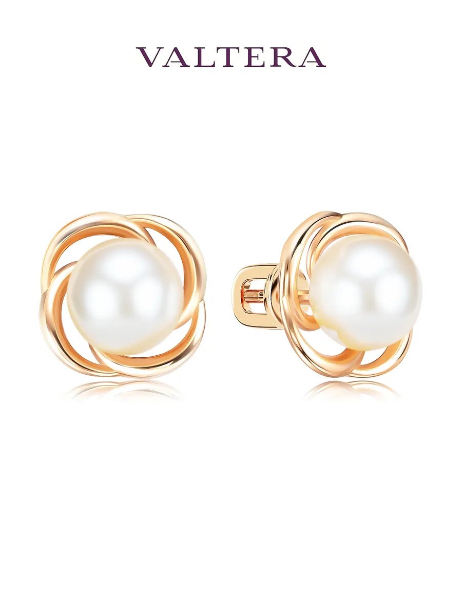 Серьги пусеты, серебро, 925 проба, золочение, жемчуг культивированный