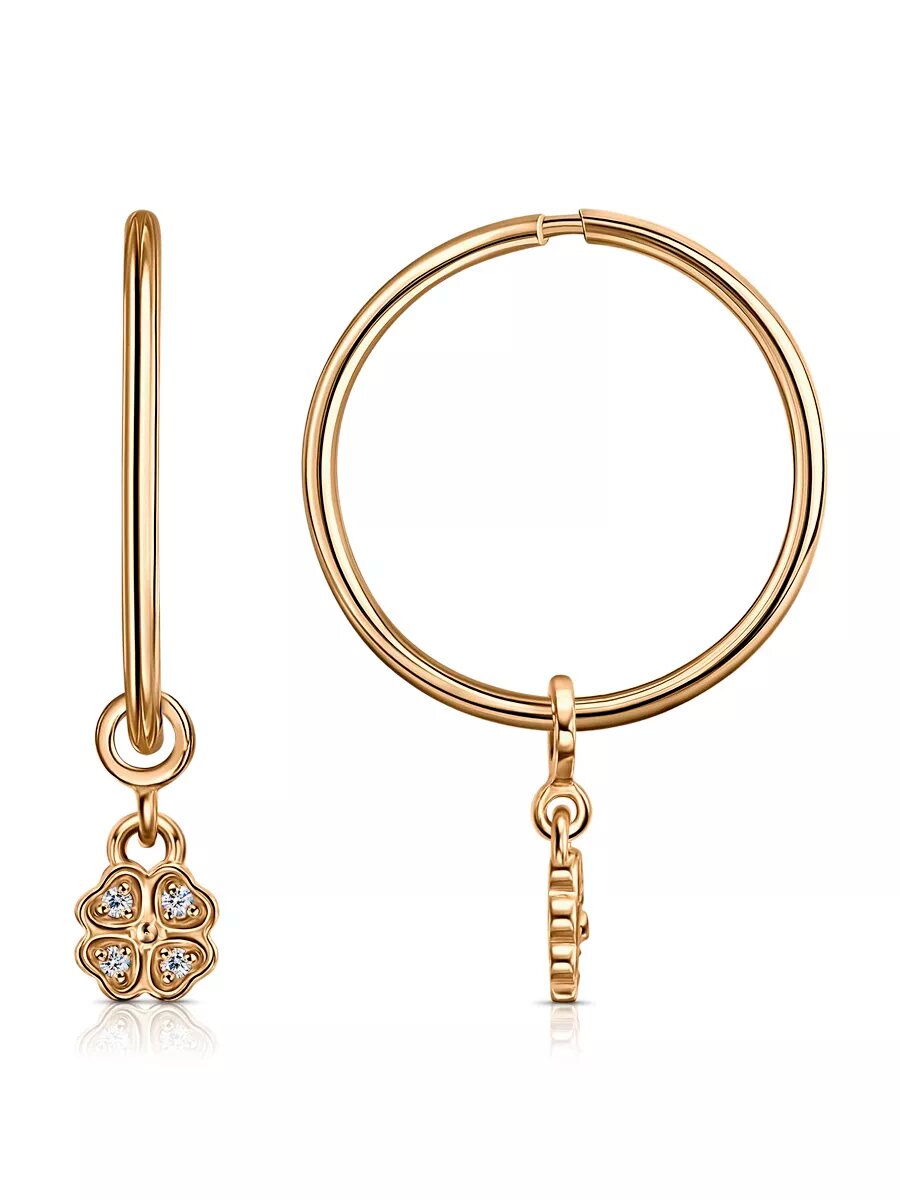 Серьги конго, серебро, 925 проба, золочение, фианит