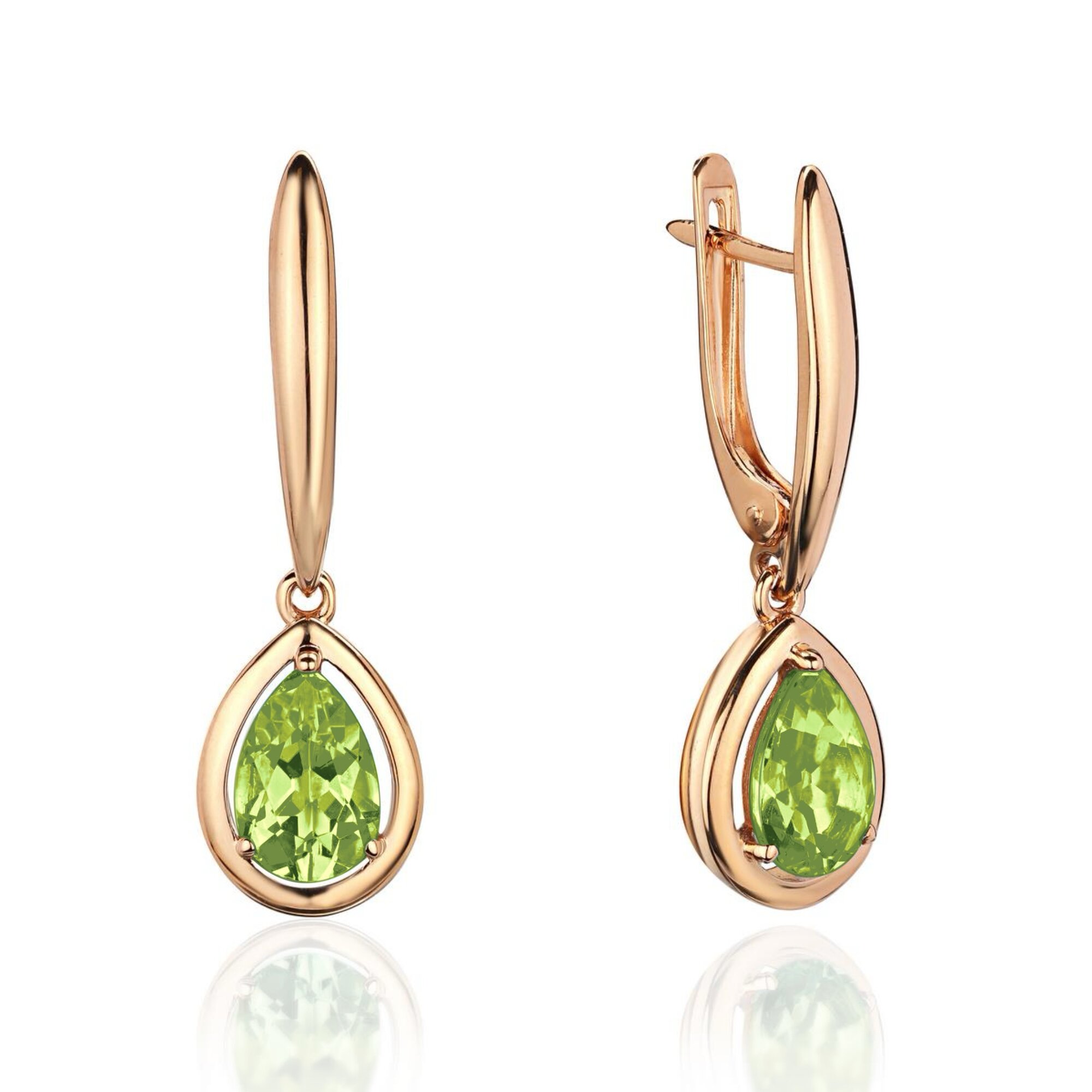 Серьги, красное золото, 585 проба, хризолит