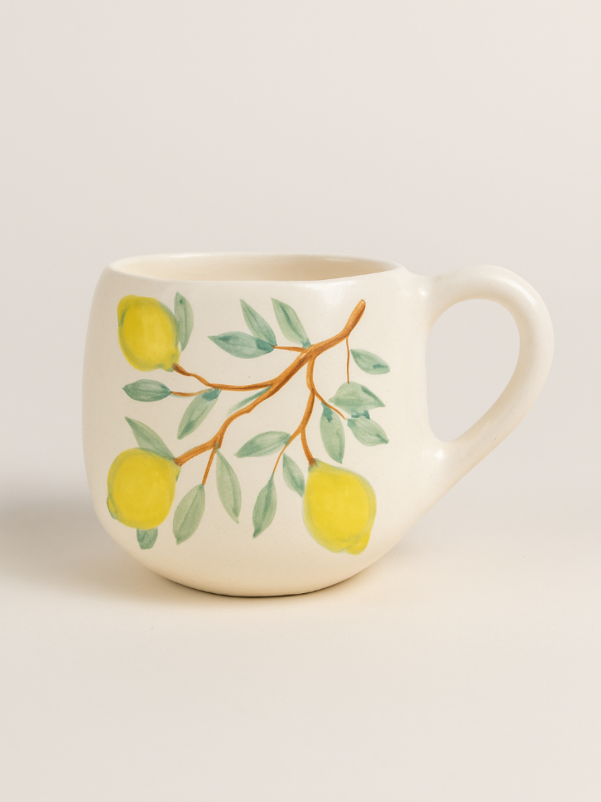 Кружка ручной работы круглая «Лимоны», керамика 400 мл