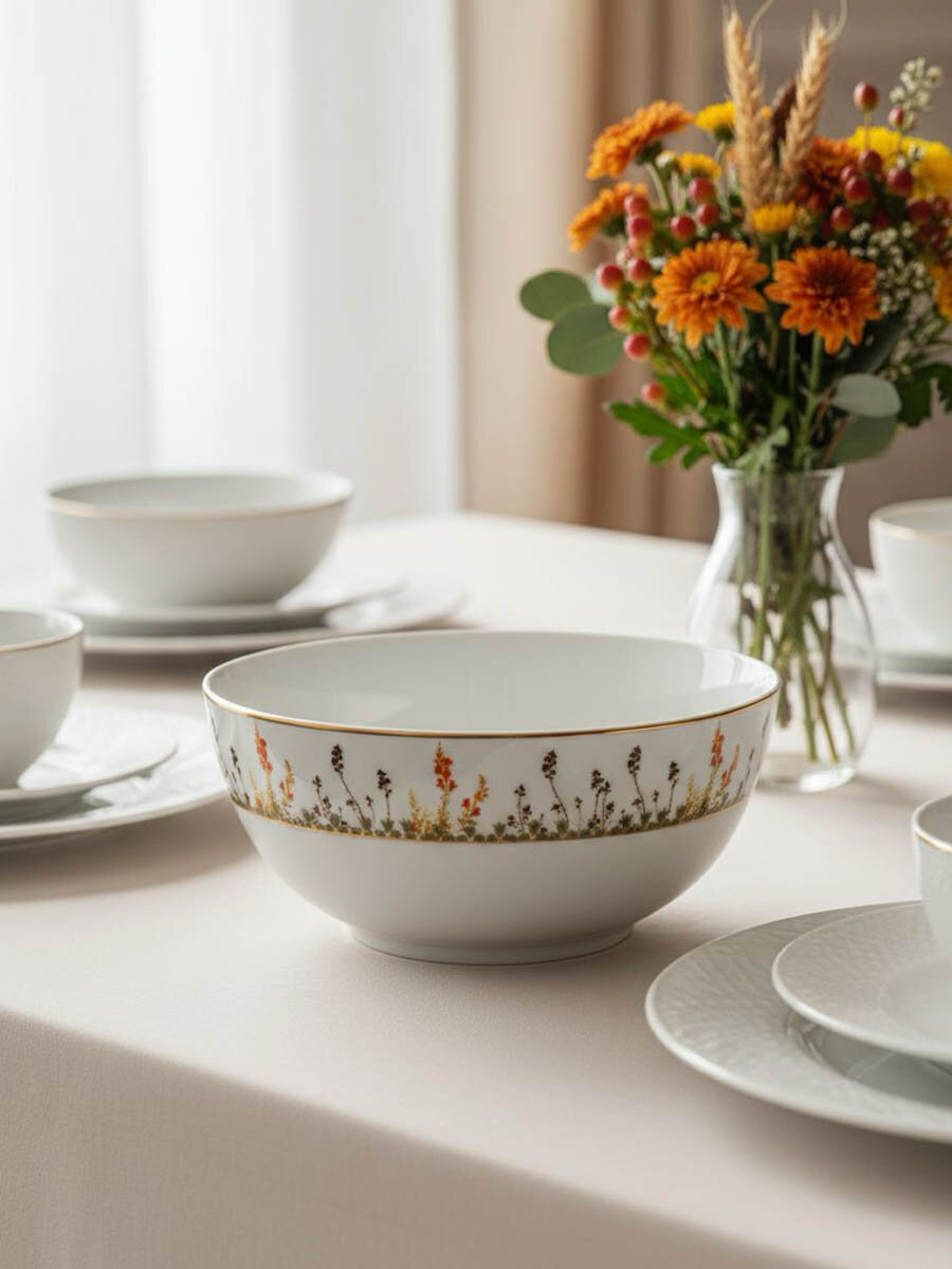 Салатник Zapel Mushroom 20 см, костяной фарфор, с рисунком, с позолотой