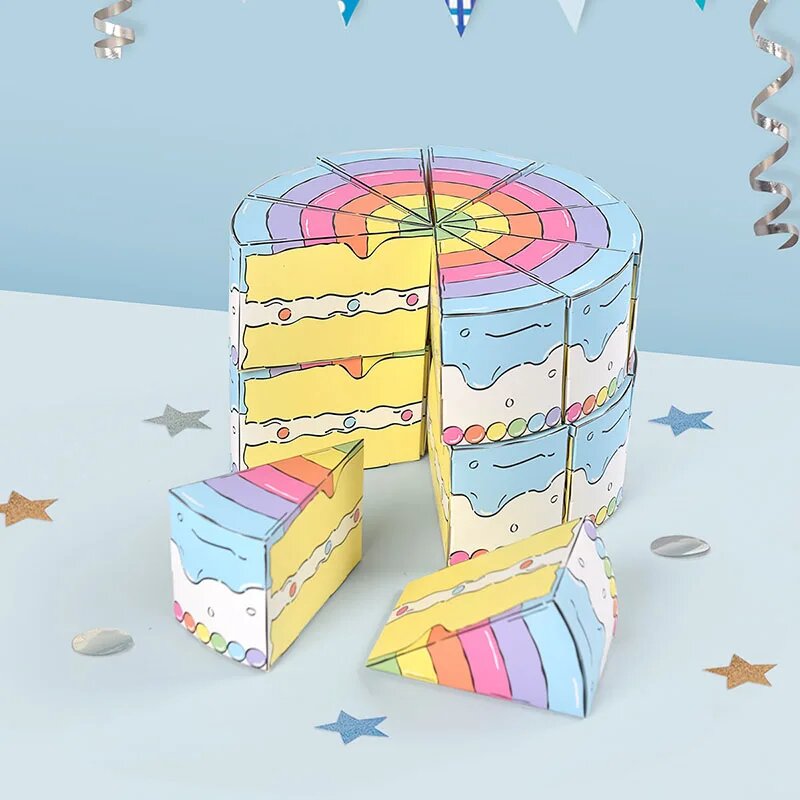 Картонные подарочные коробки WEHRPARTY в форме торта Blue, 10pcs