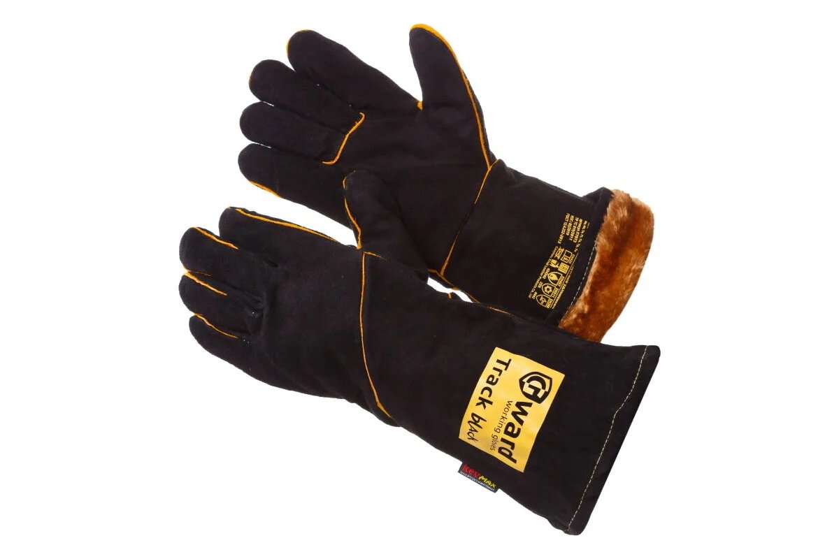 Gward Track Black Zima Краги из спилка черного цвета с широким раструбом, утеплитель мех-мутон Р. XXL 6 пар арт. XY071