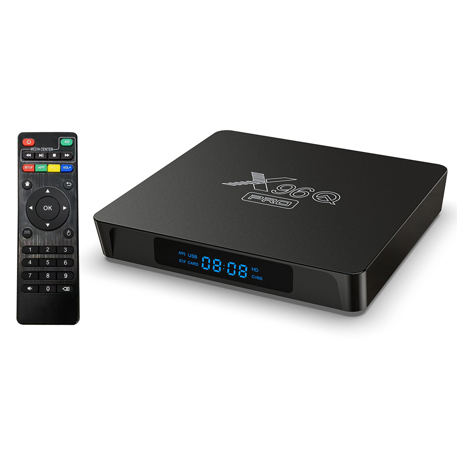 X96Q PRO Android 10.0 Smart TV Box Black UHD 4K Media Player Allwinner H313 Quad-core H.265 2.4G&5G WiFi 100M LAN Remote Control 1GB RAM+8GB ROM/2GB RAM+16GB ROM Mali-G31 GPU USB 2.0 TF Card Slot RJ45 Power Input HD 2.0 AV OPTICAL DC 5V/2A