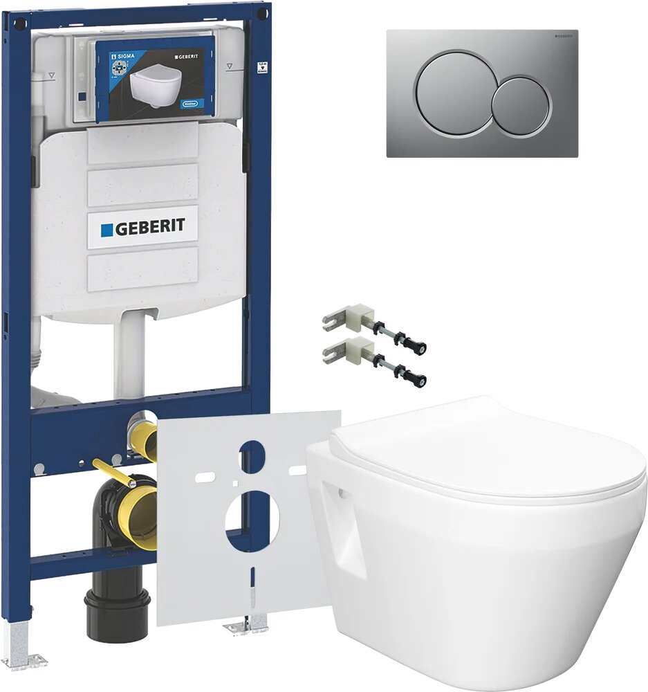 Комплект Унитаз подвесной Керамин Бари Slim МЛ CDB00022778 с микролифтом / Крепления Geberit Duofix к стене / Инсталляция UP 320 111.300.00.5, Кнопка Sigma лакированная, матовый хром, Шумоизоляция