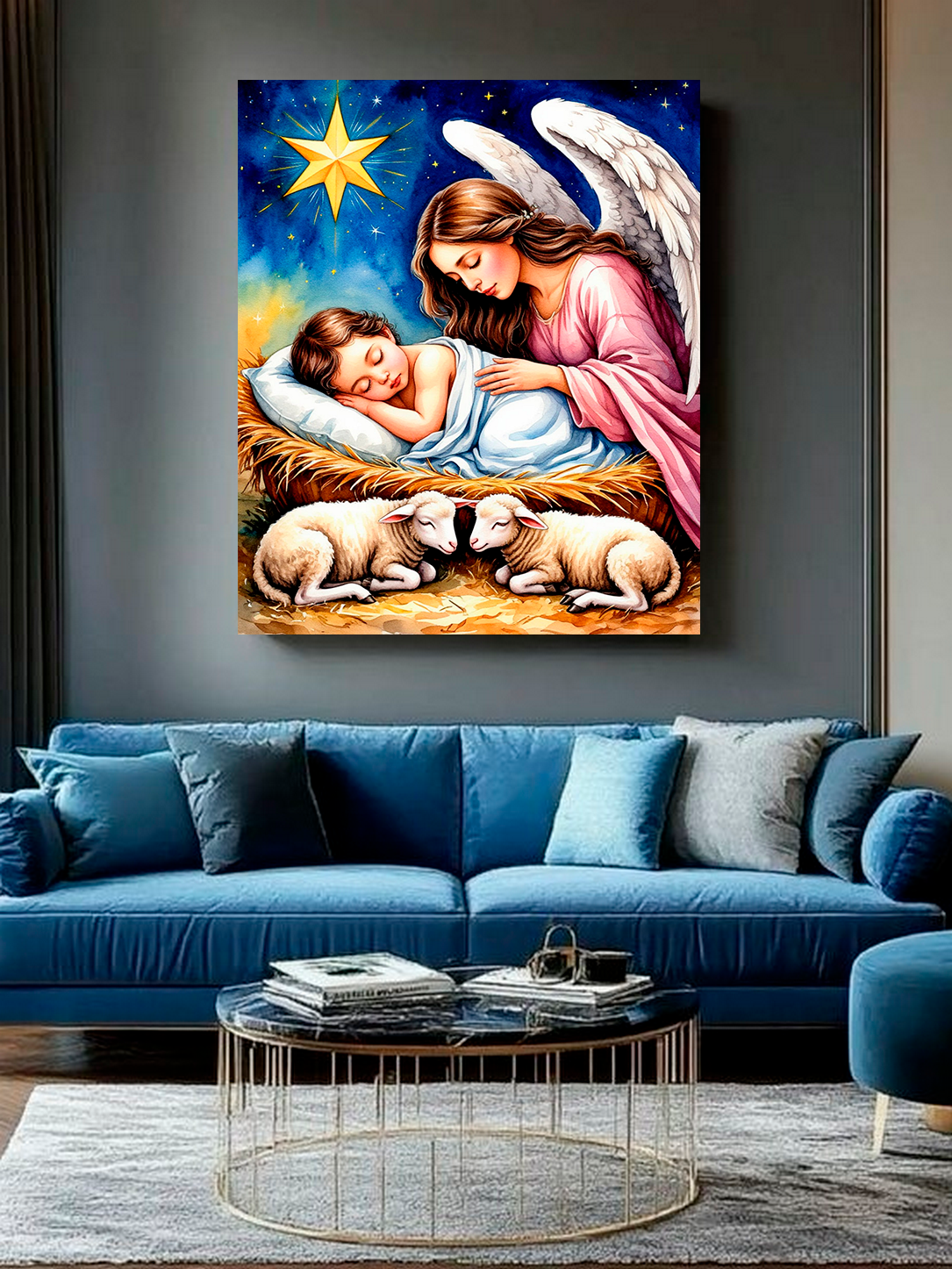 Картина на стену для интерьера "Младенец и Ангел" 40х50 см, холст на подрамнике, InterToys
