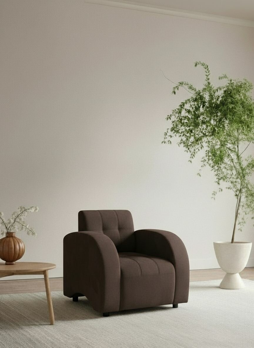 Кресло Вега с подлокотниками коричневый велюр в офис, дом, салон красоты, прихожую, гостиную, зону ожидания.