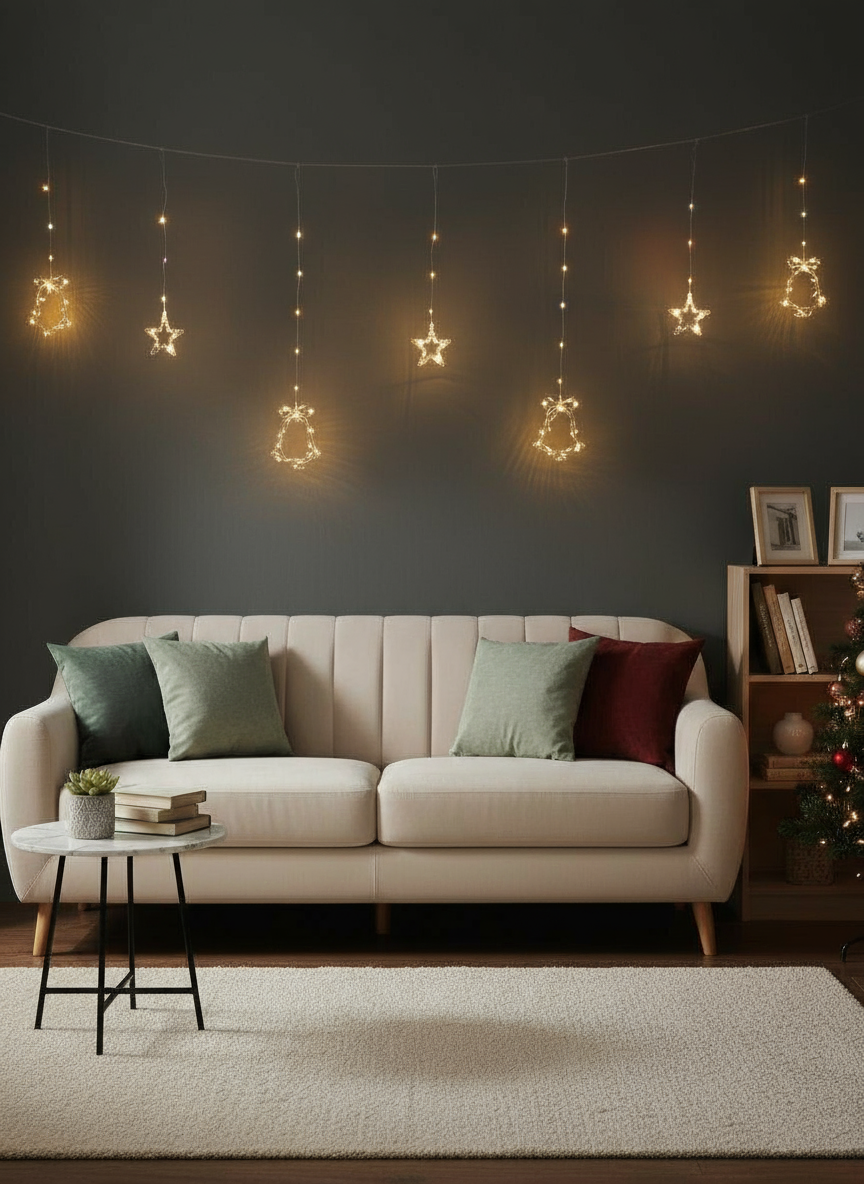 Гирлянда светодиодная - карниз/ бахрома "Колокольчик и звезды", 10 LED, теплая белая, 3 м, 8 режимов, соединяемая