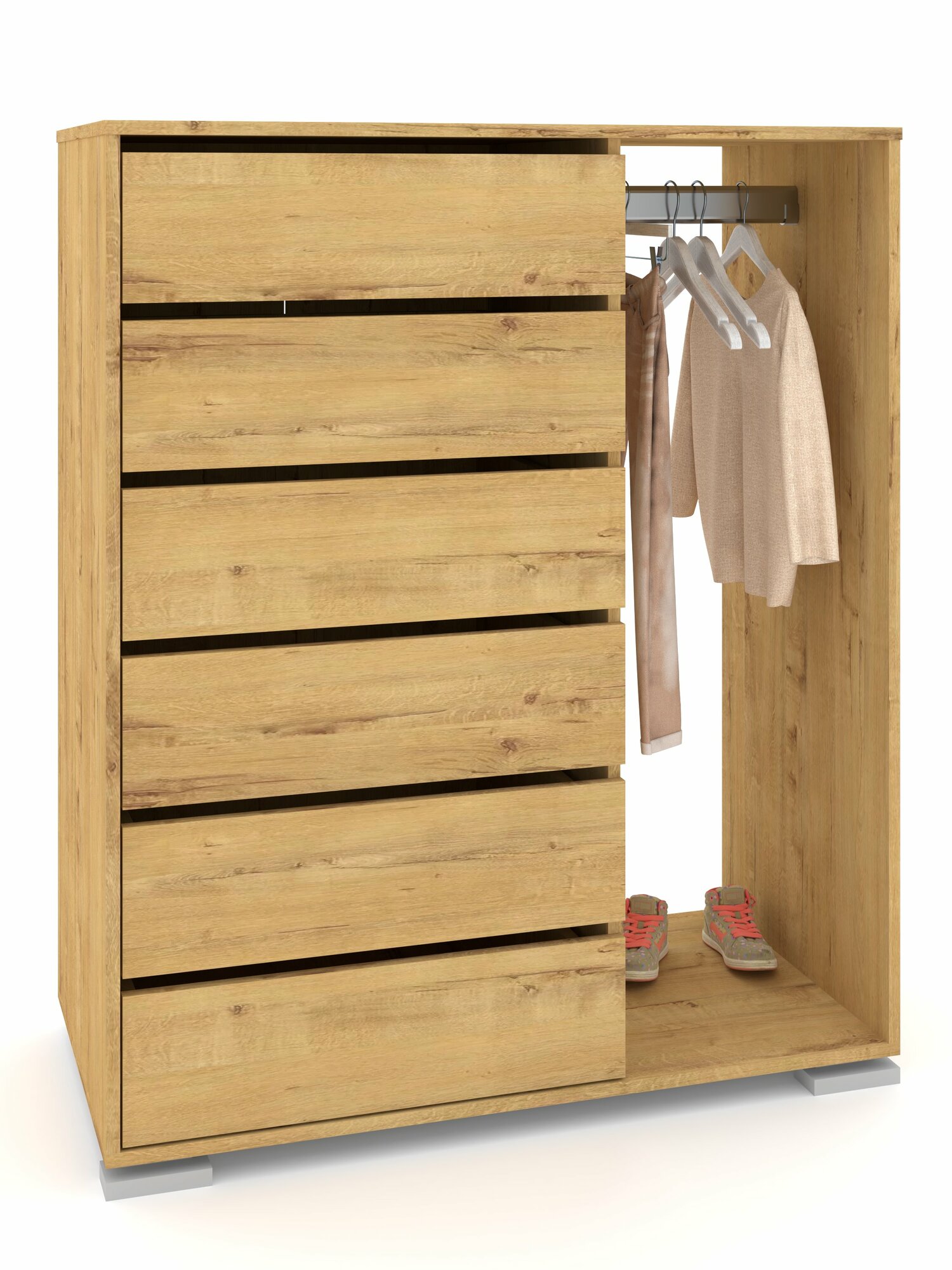 Шкаф, комод, шкаф-комод с ящиками, со штангой Есэндвич L Лаворо, 100х50х120 см, левый (Дуб бунратти)