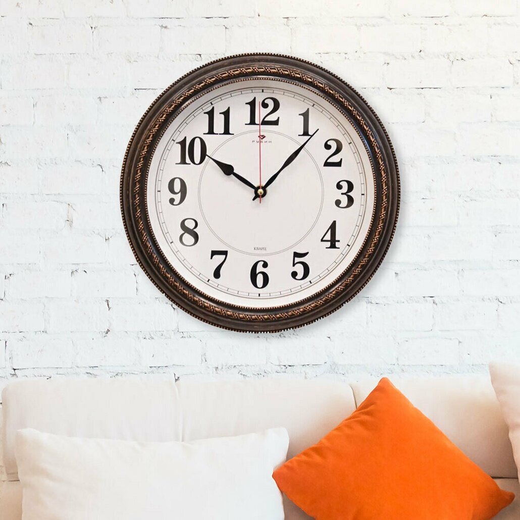 Часы настенные круглые "Классика", корпус черный с бронзой, d28,5см, кварцевый механизм, четкий циферблат