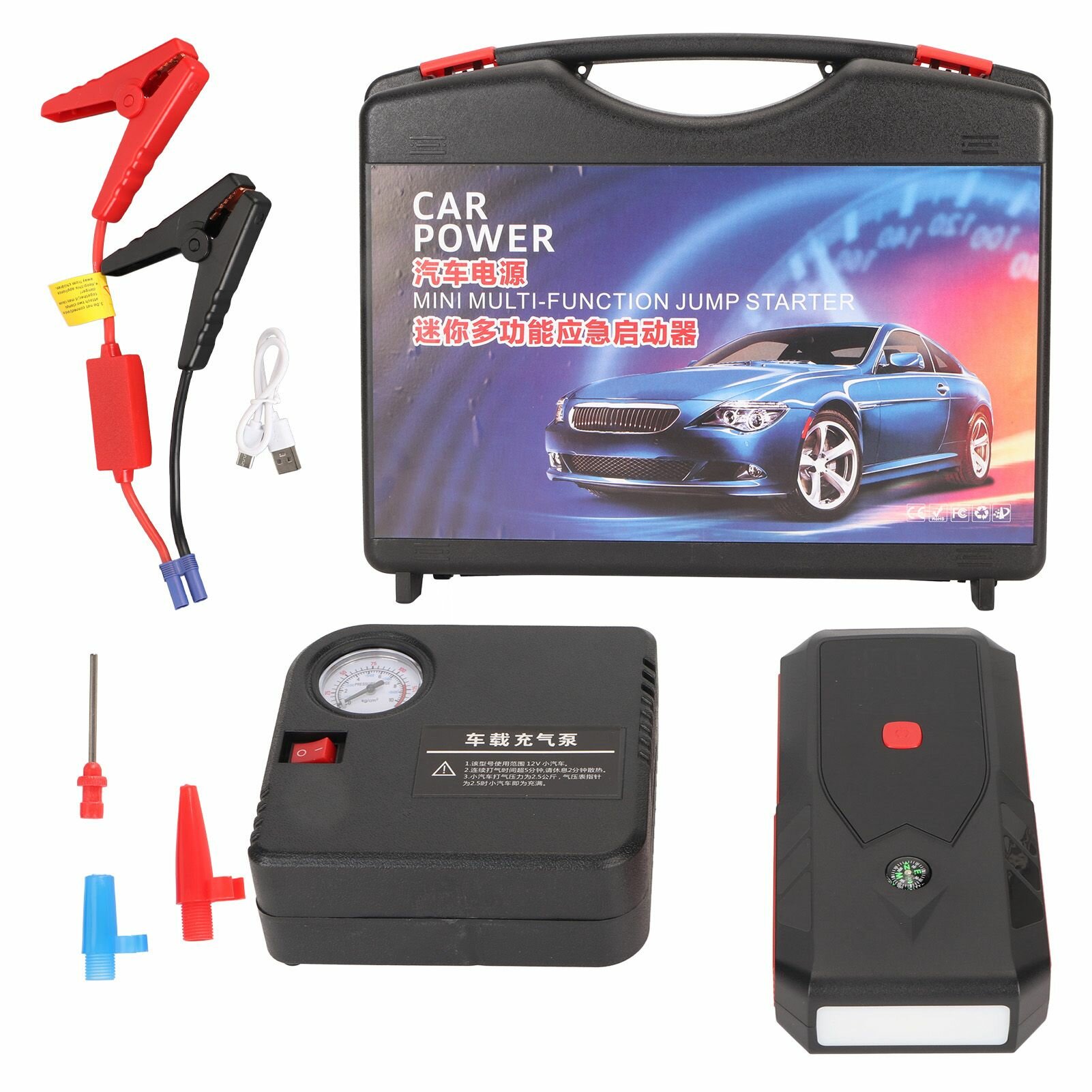 1600A стартер+компрессор 150PSI, LED, USB, цифра, 12000мАч