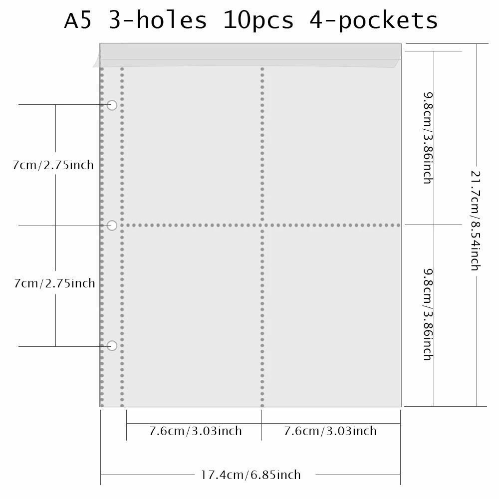 10 шт. Универсальные прозрачные вставки для скоросшивателя А5 с 1/2/4 карманами (4 6 дюймов, 10 15 см, 4R) Сменные страницы для фотоальбома, блокнота или карточек(4 карманов 4 дюйма)
