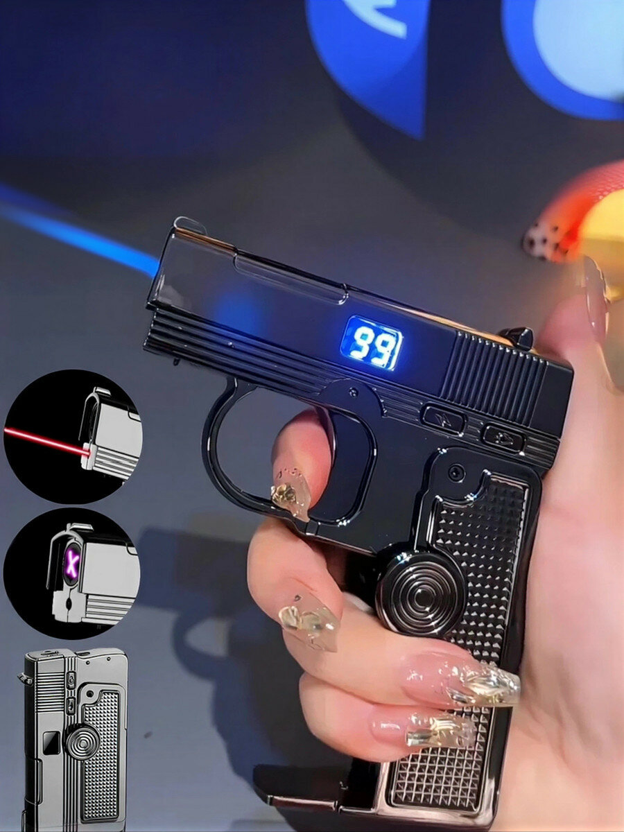 Электро-пьезозажигалка спиннер-пистолет с лазером, графит