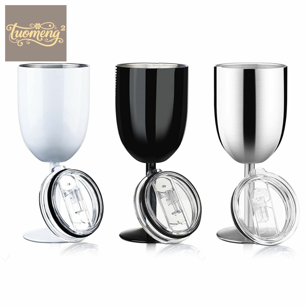 Бокалы для вина из нержавеющей стали с крышкой, с двойными стенками, термос, небьющиеся, 10 унций A