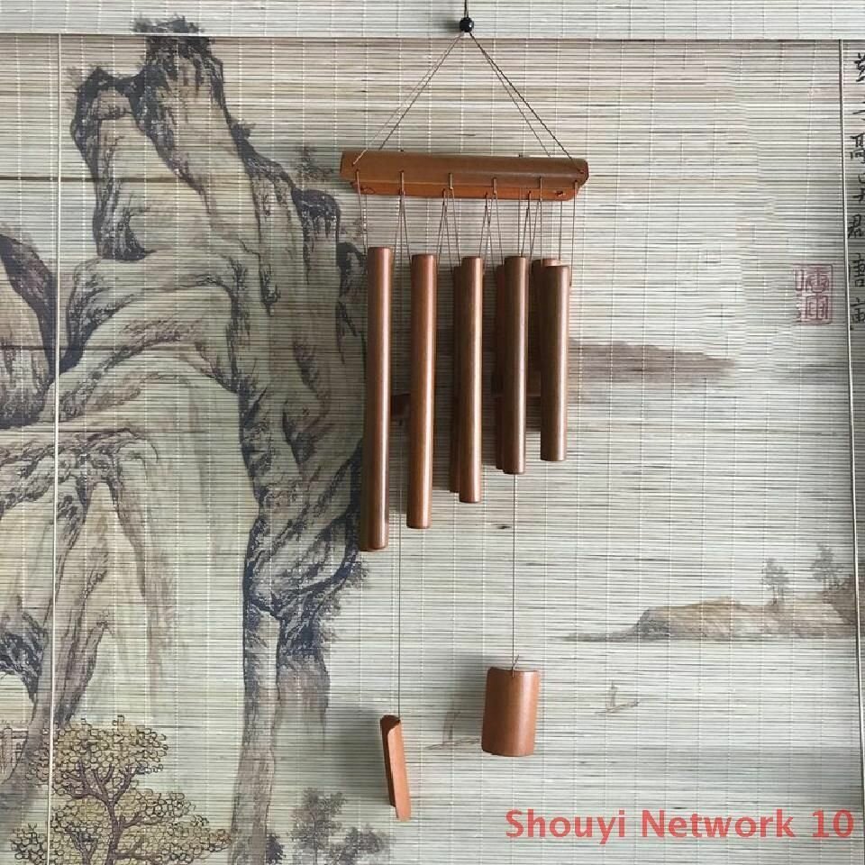 Бамбуковый колокольчик ветра ручной работы для сада и дома, натуральный декор в стиле фэн-шуй с успокаивающим звуком