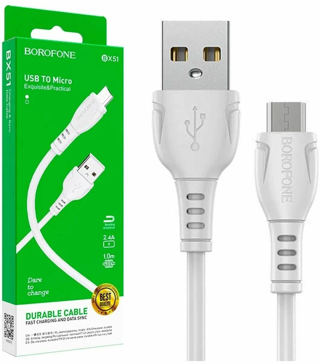 Кабель microUSB - USB для зарядки / телефона, Android / зарядка 1 м Белый