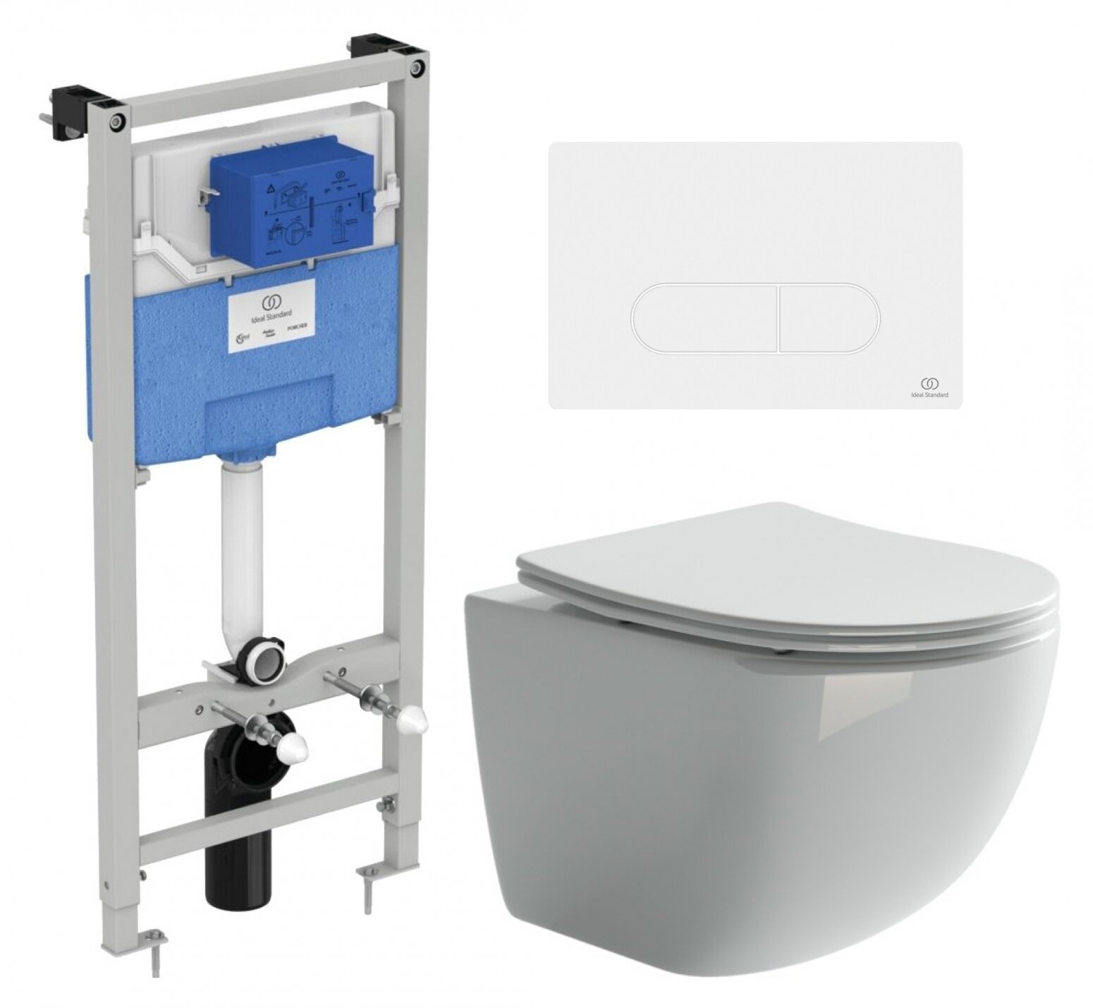 Комплект 3 в 1 инсталляция Ideal Standard + Унитаз подвесной Ceramica Nova Forma CN3009 + кнопка белая