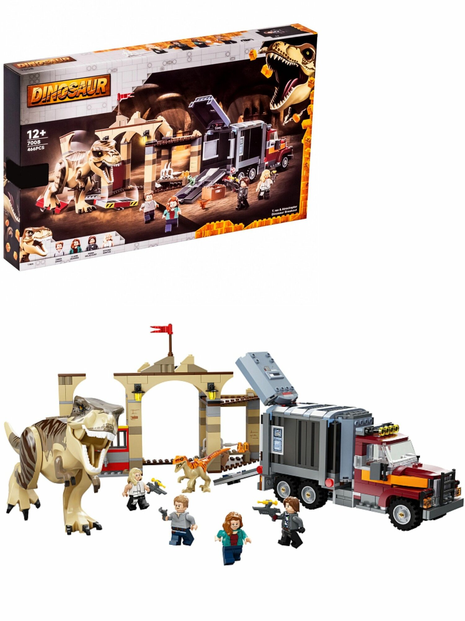 Конструктор Побег атроцираптора и тираннозавра Мир юрского периода 466 деталей