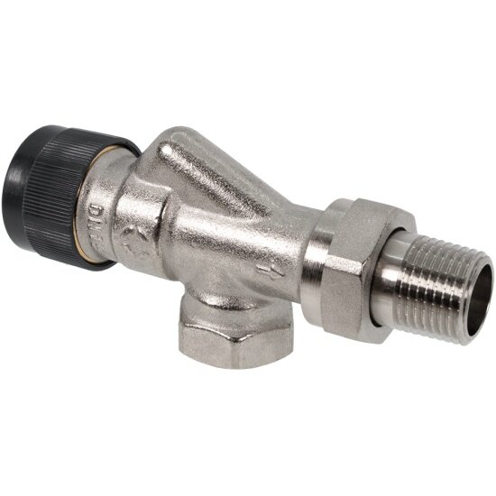 Вентиль Oventrop AR, термостатический, без преднастройки, осевой, DN-20, 3/4", 3/4", ВН, латунь никелированная, НГ со штуцером, черный колпачок