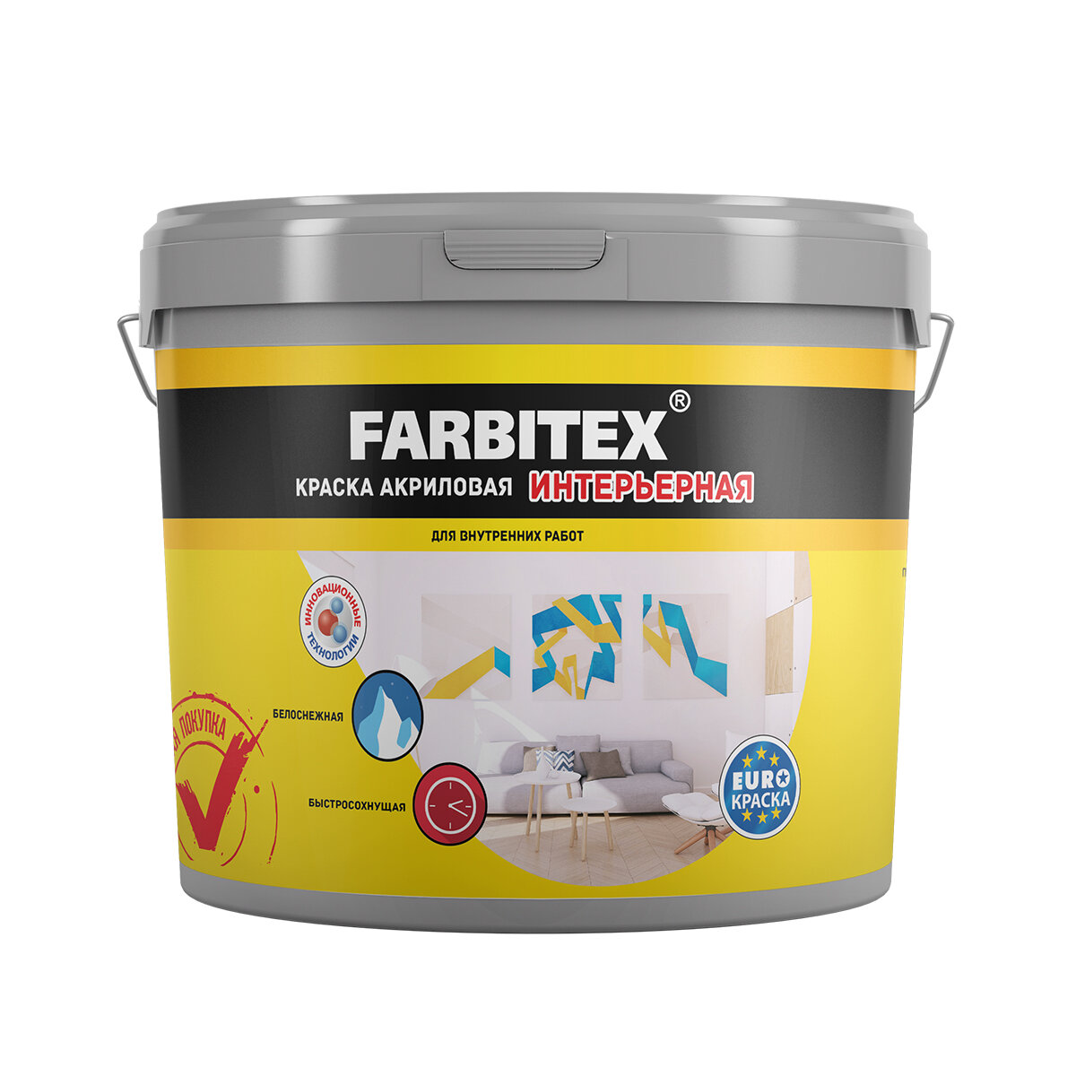 Краска интерьерная FARBITEX акриловая, интерьерная, 6 кг, 3.64 л
