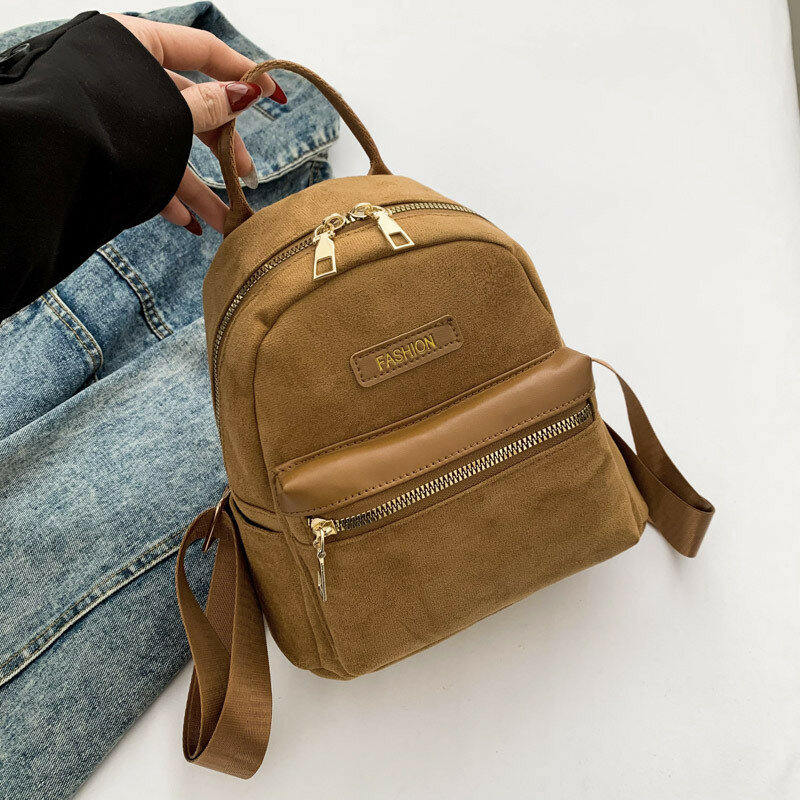 Рюкзак chic and versatile suede, черный, коричневый, с удобными внутренними карманами