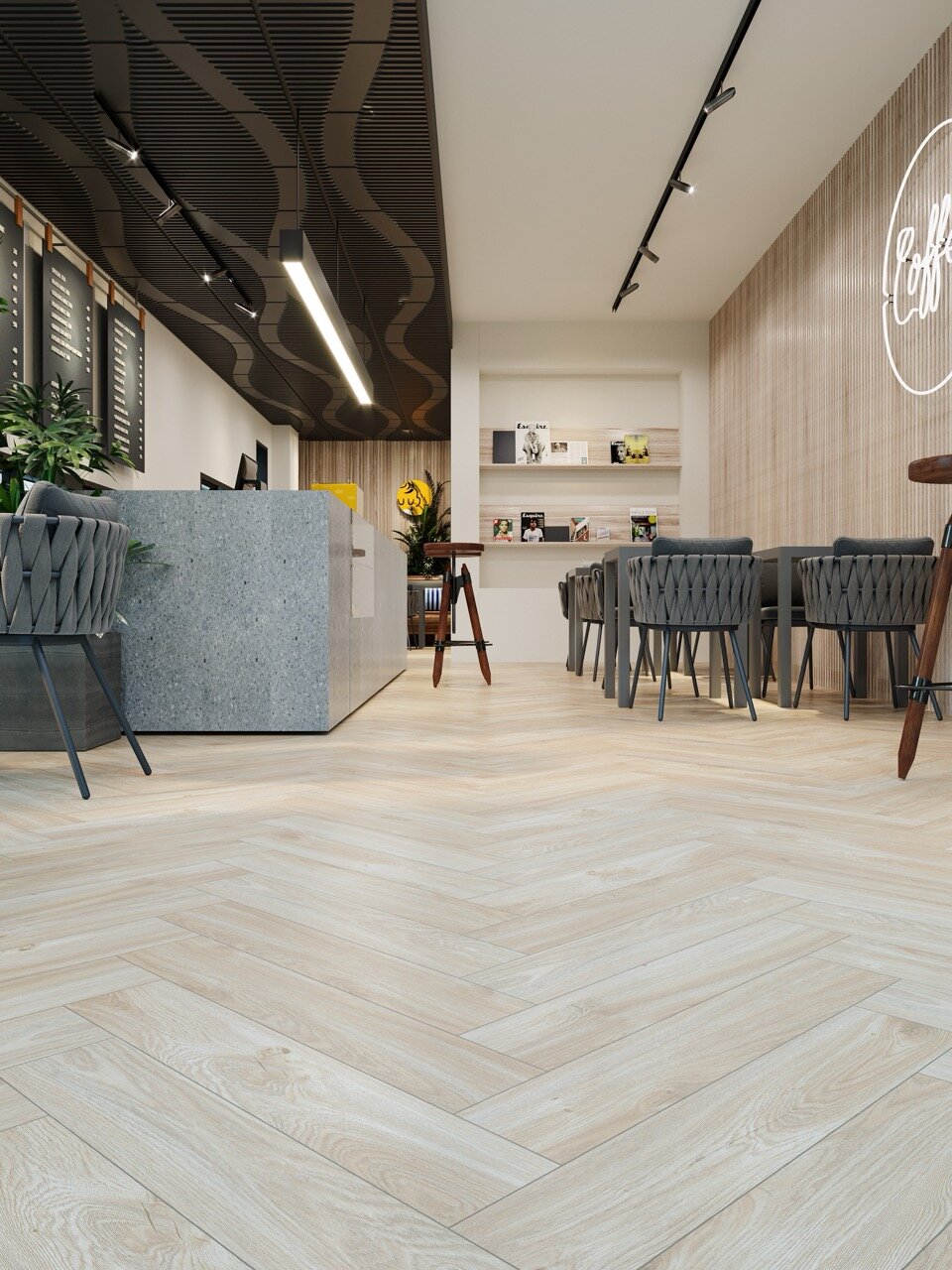 Виниловая плитка SPC CronaFloor Herringbone Дуб Ницца H002 (в уп. 16 шт./1.31 м2)