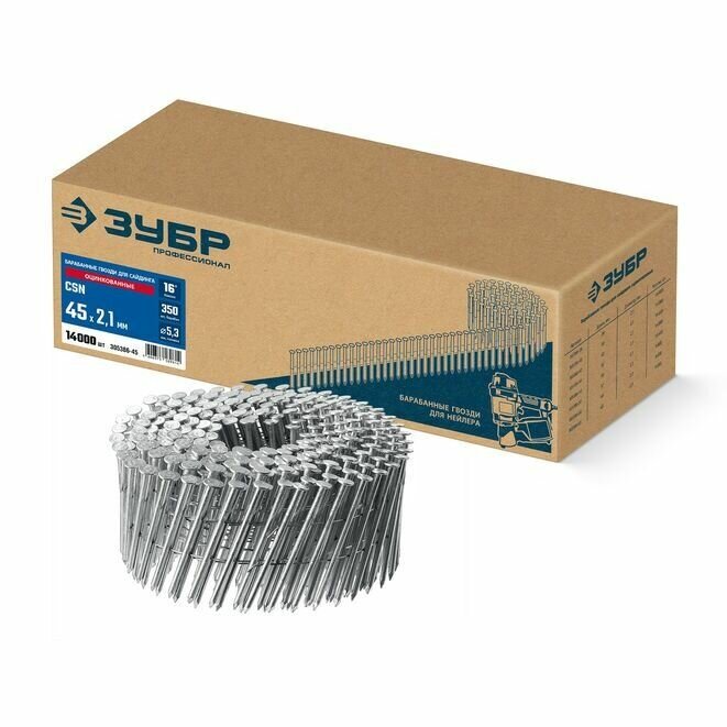 Гвозди барабанные гвозди для сайдинга оцинкованные, 14000 шт, ЗУБР CSN 45 х 2.1 мм