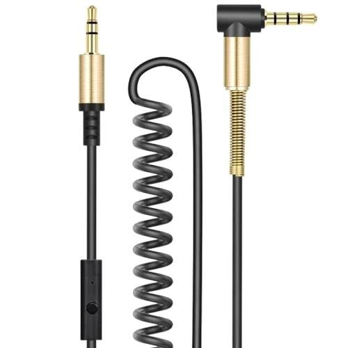 Кабель аудио 3.5мм Hoco UPA02 Mic Black + микрофон + громкость штекер-штекер 3.5 мм угловой - 1-2 метра, черный