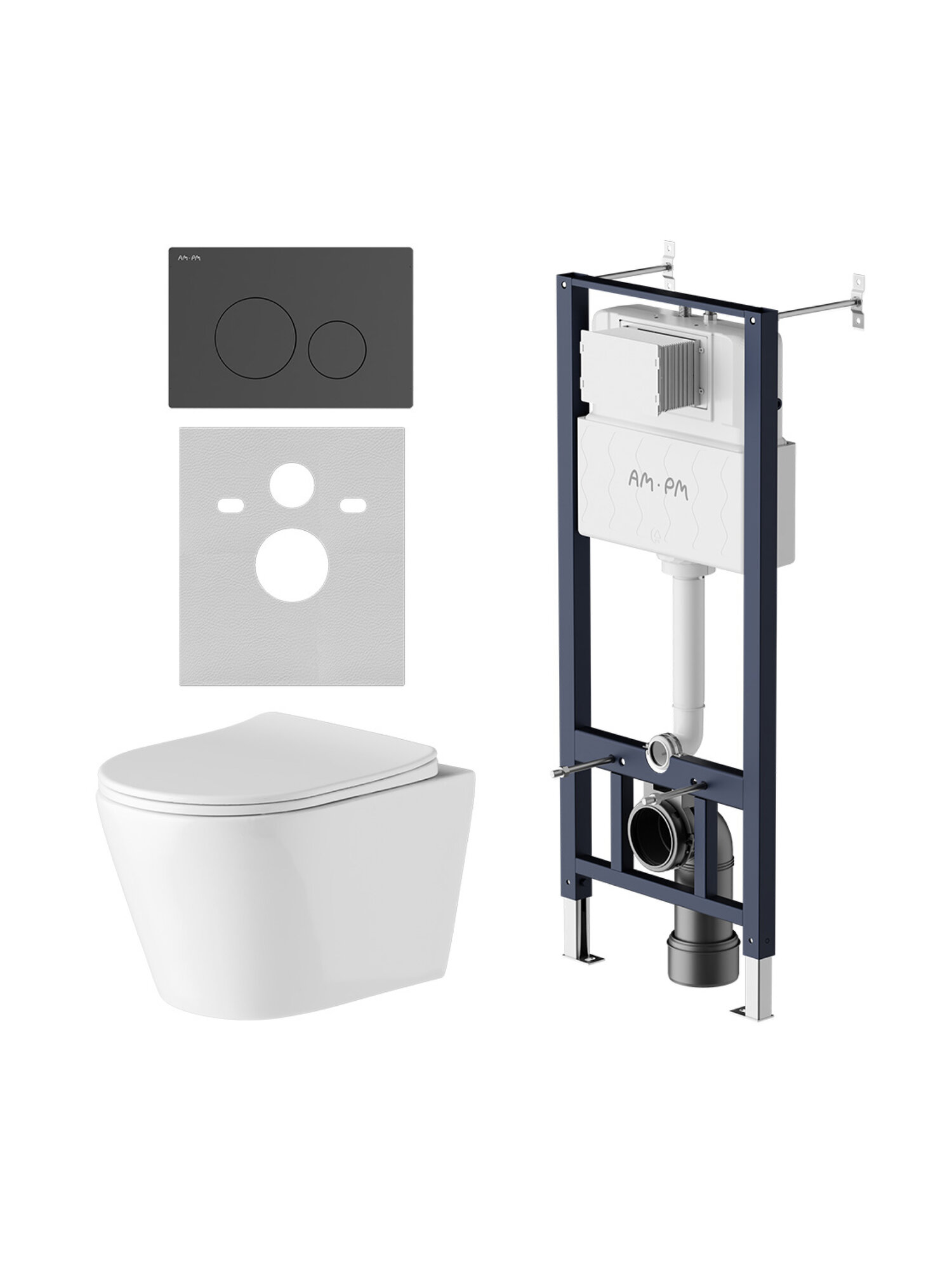 Инсталляция с подвесным унитазом Damixa Octans с сиденьем микролифт, клавиша, черный матовый