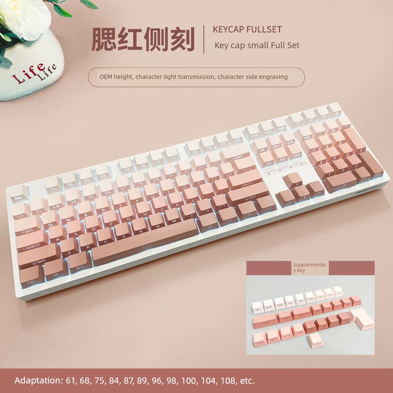 Градиентные полупрозрачные кейкапы для механической клавиатуры, PBT, OEM, цвет «румяна», простые градиентные кейкапы,