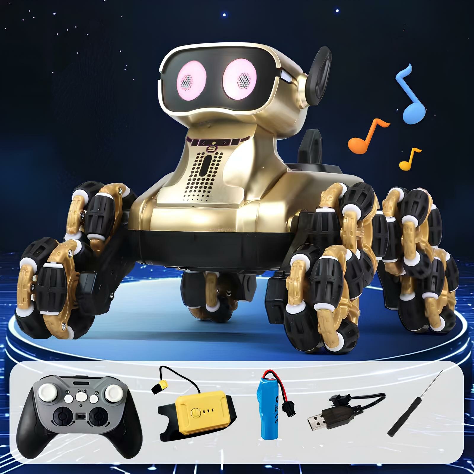 Радиоуправляемая модель робот собака, с музыкой и подсветкой на пульте ДУ и браслете