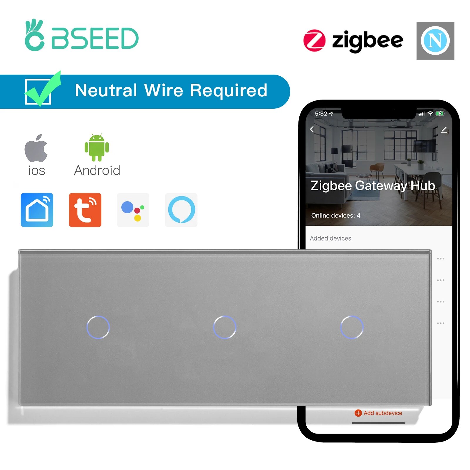 BSEED Умные выключатели света Zigbee 1G 1G 1G