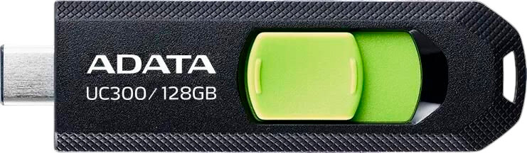 Флешка ADATA "UC300", 128 Гб, выдвижной разъём, черно-зелёная