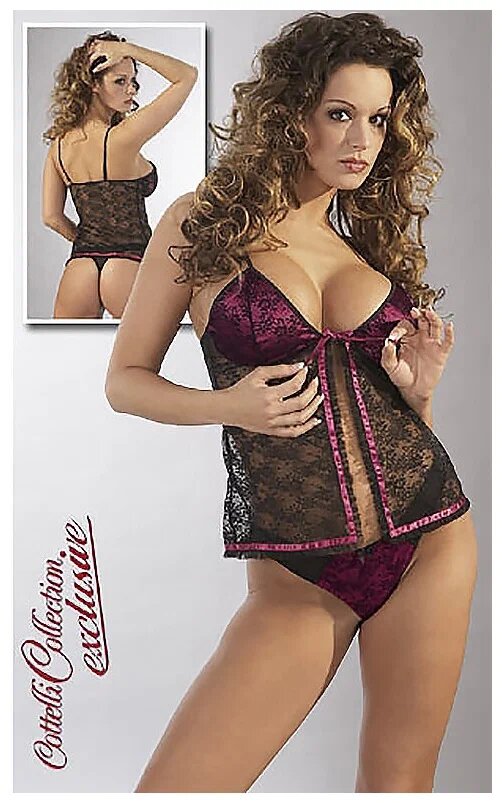 Бэбидолл и стринги от Cottelli Collection, черный-фуксия XL
