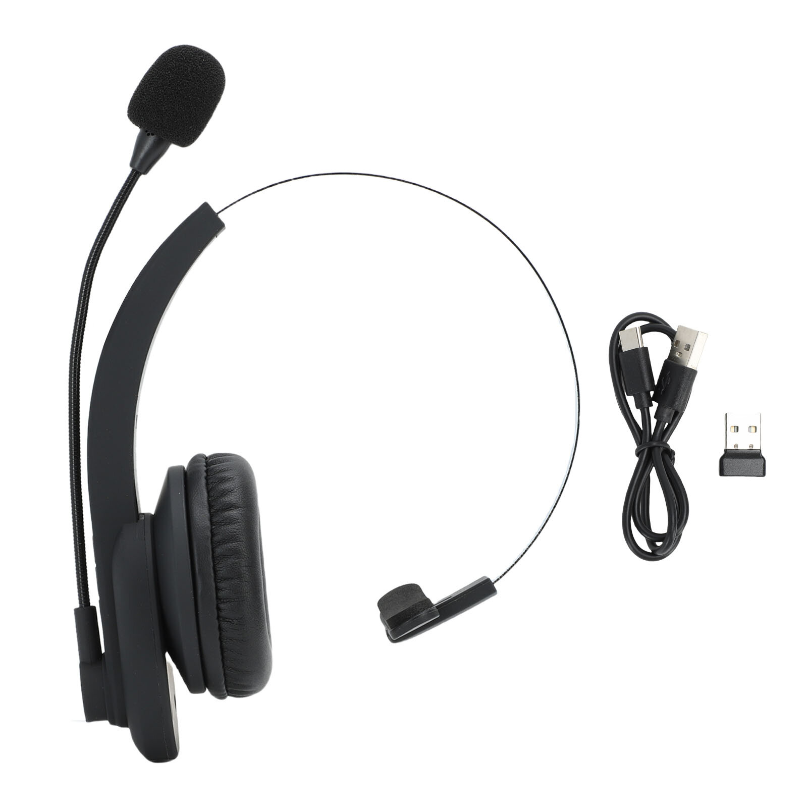 Trucker Bluetooth Headset with USB Dongle Noise Cancelling Mic Single Ear Wireless Headset for PC Phone