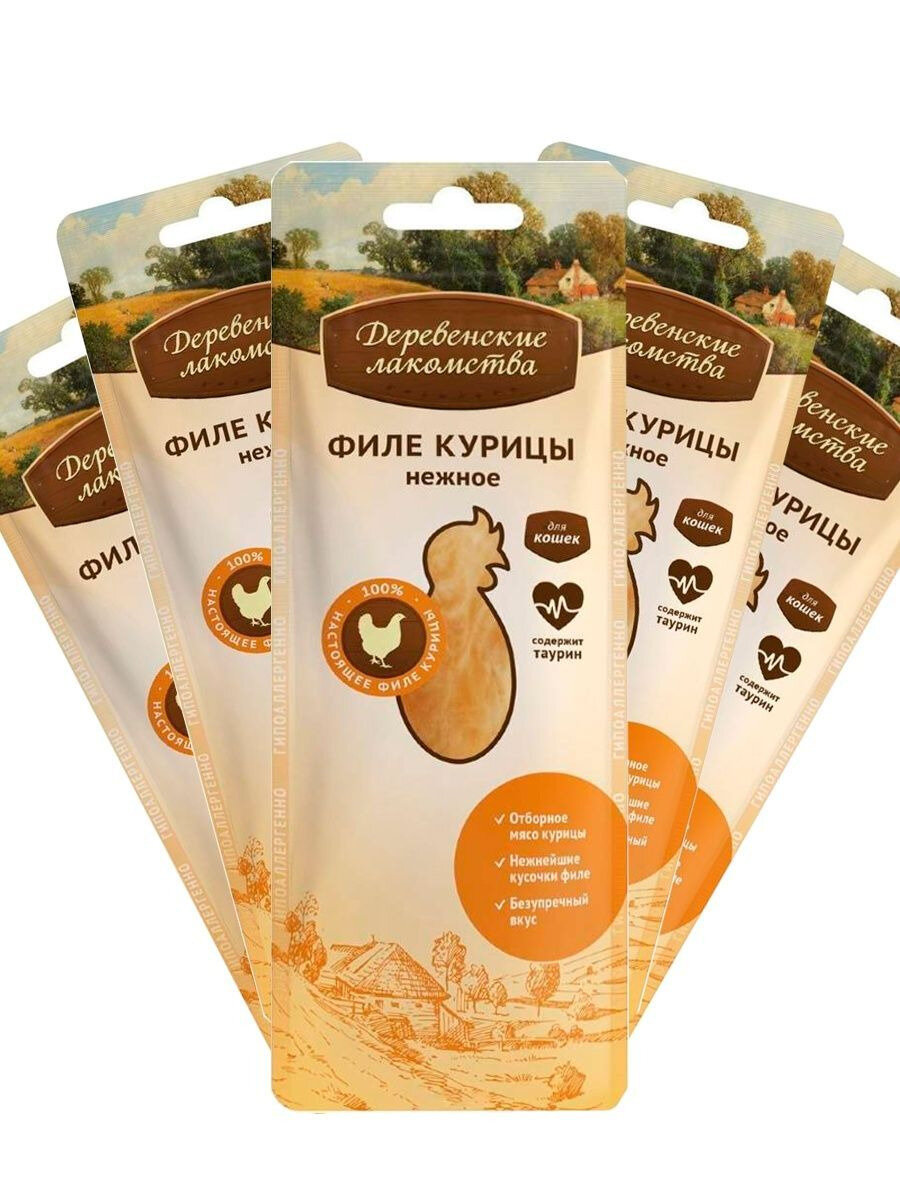 Деревенские лакомства для кошек Филе курицы нежное 10г (20штук)