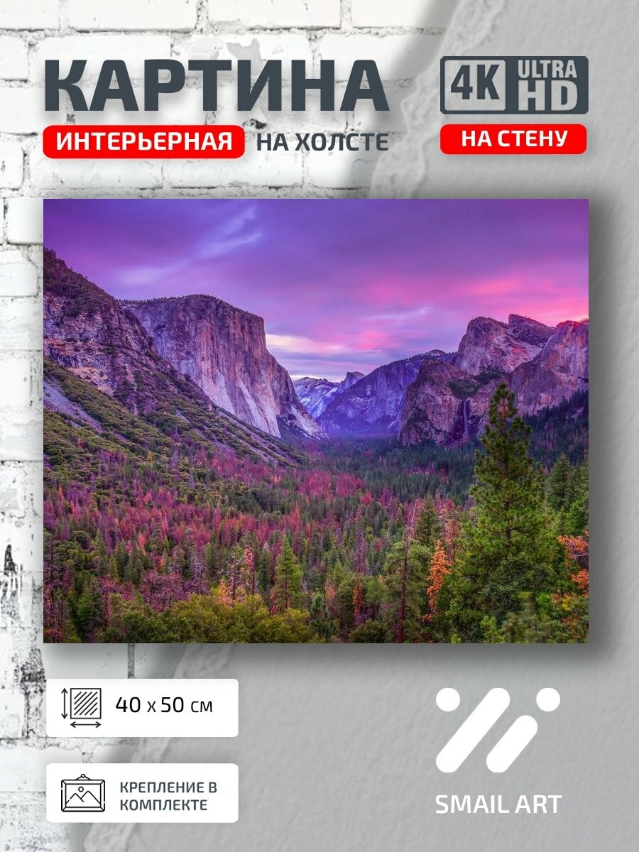 Картина на холсте интерьерная 40 на 50 на стену фиолетовый закат для спальни атмосфера