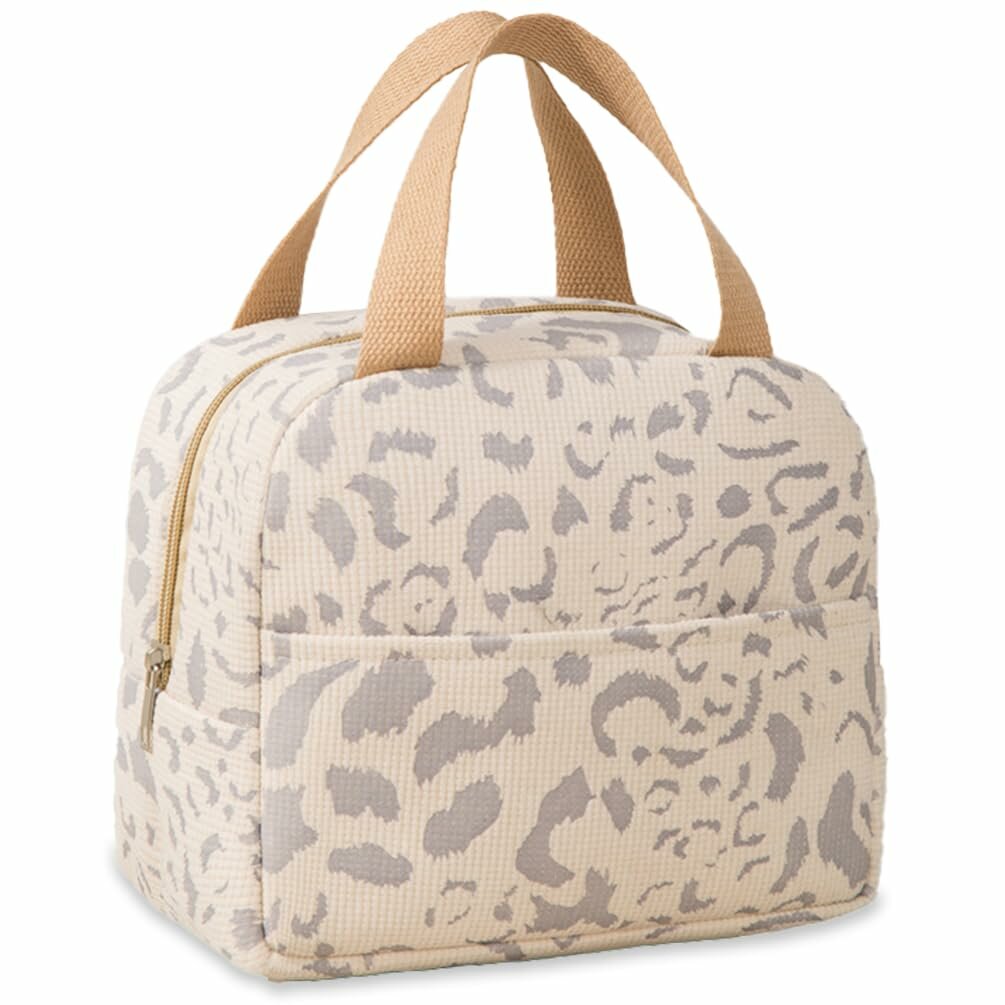Kamumanni - Bolsa de almuerzo para mujer, pequeña con impresión, bolsa de almuerzo para adultos, lonchera aislada para negocios (beige), 1 pieza