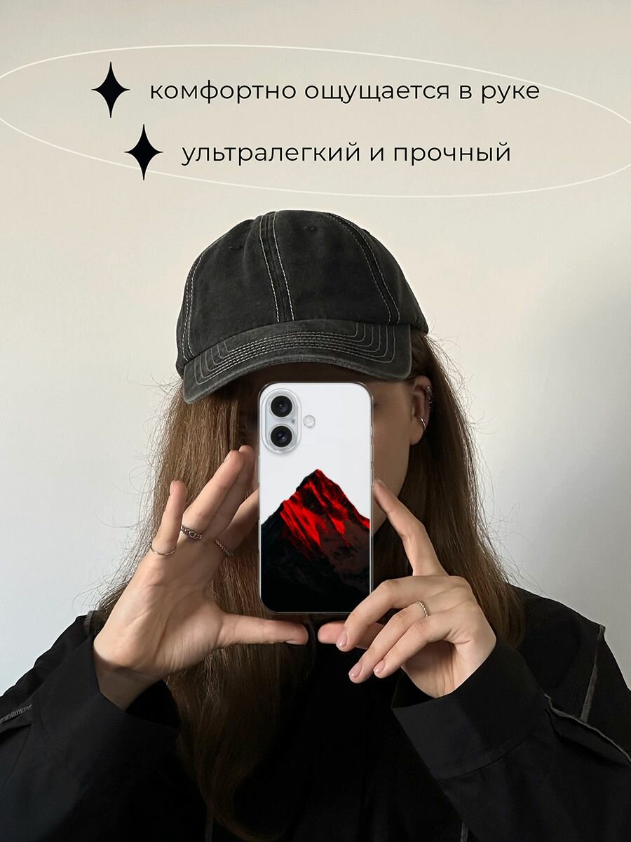 Чехол на Apple iPhone 16 / Айфон 16 с принтом Красная гора 2, прозрачный — фото 1