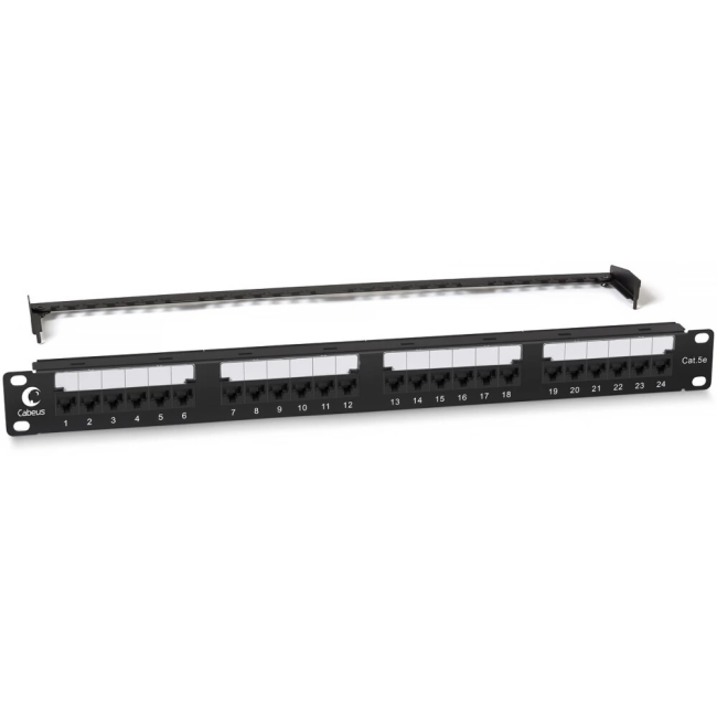 PL2-24-Cat.5e-Dual Cabeus PL2-24-Cat.5e-Dual IDC Патч-панель 19" (1U), 24 порта RJ-45, категория 5e, Dual IDC, с задним