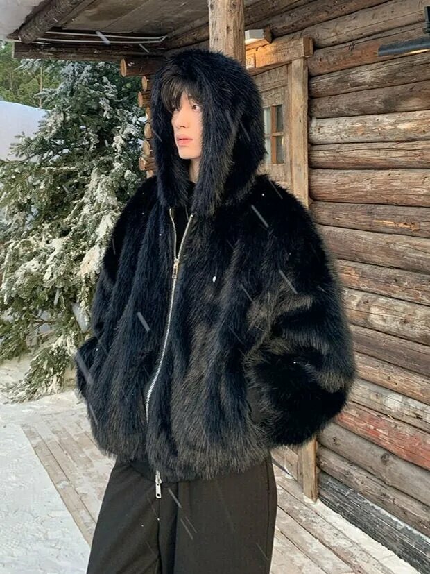 Куртка RICK OWENS Зимняя утеплённая куртка с меховым капюшоном ; куртка аляска y2k зимняя Размер: XL