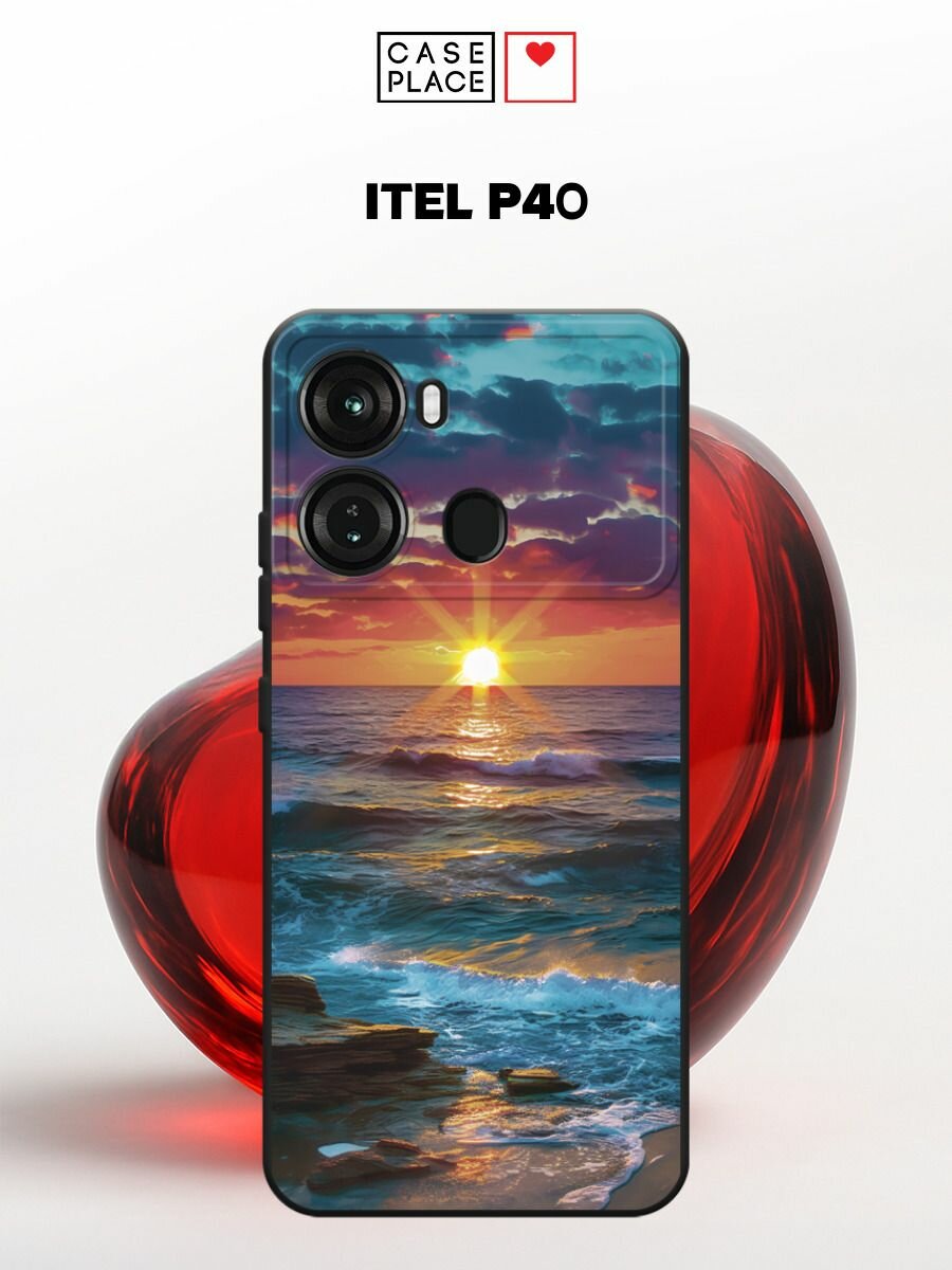 Черный матовый чехол на Itel P40 / Ител P40 с принтом Морской пейзаж