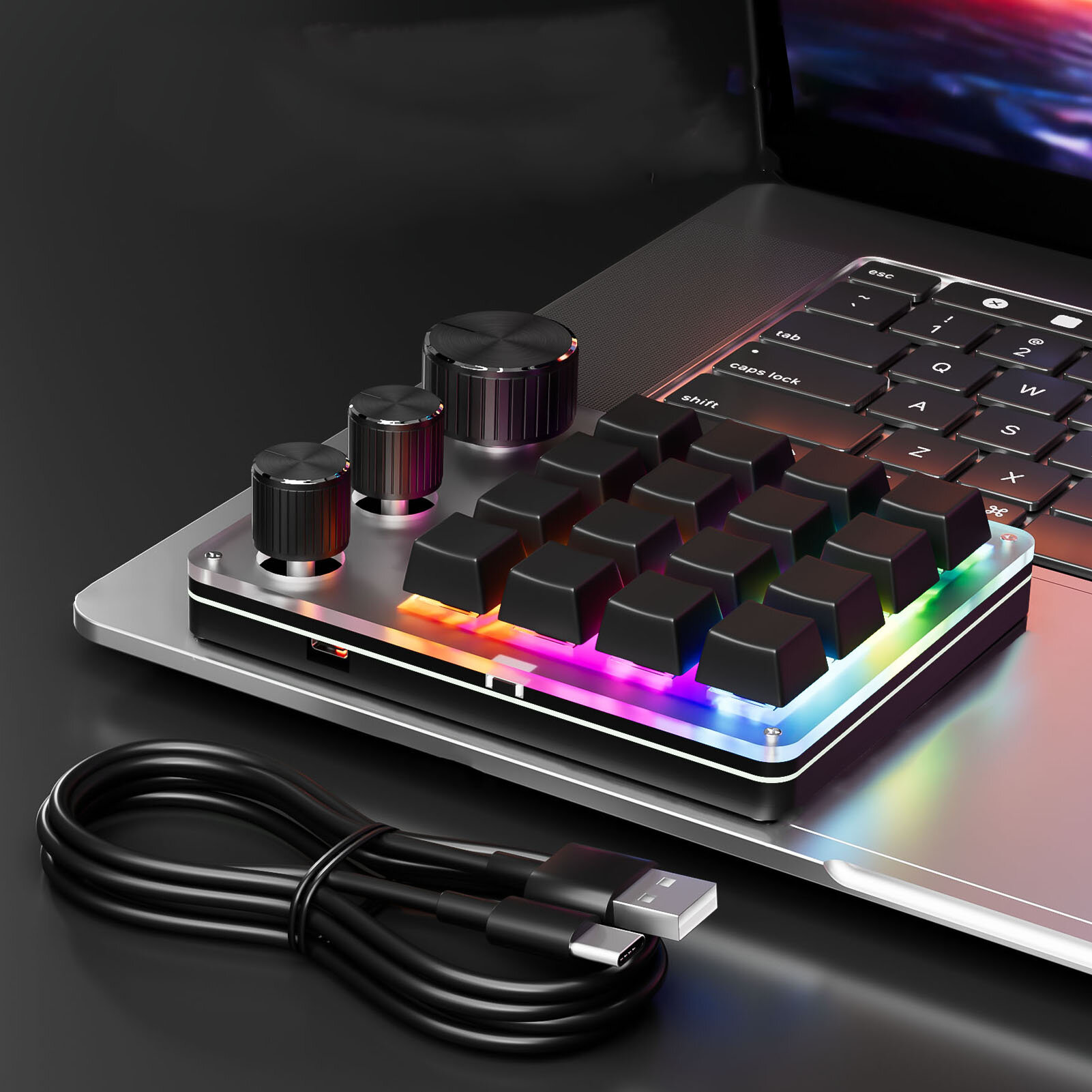 Кастомная клавиатура Macro Pad Programmable 16 Key Проводная Маленькая Механическая Игровая Клавиатура для Копирования Вставки PS Graphics Черная