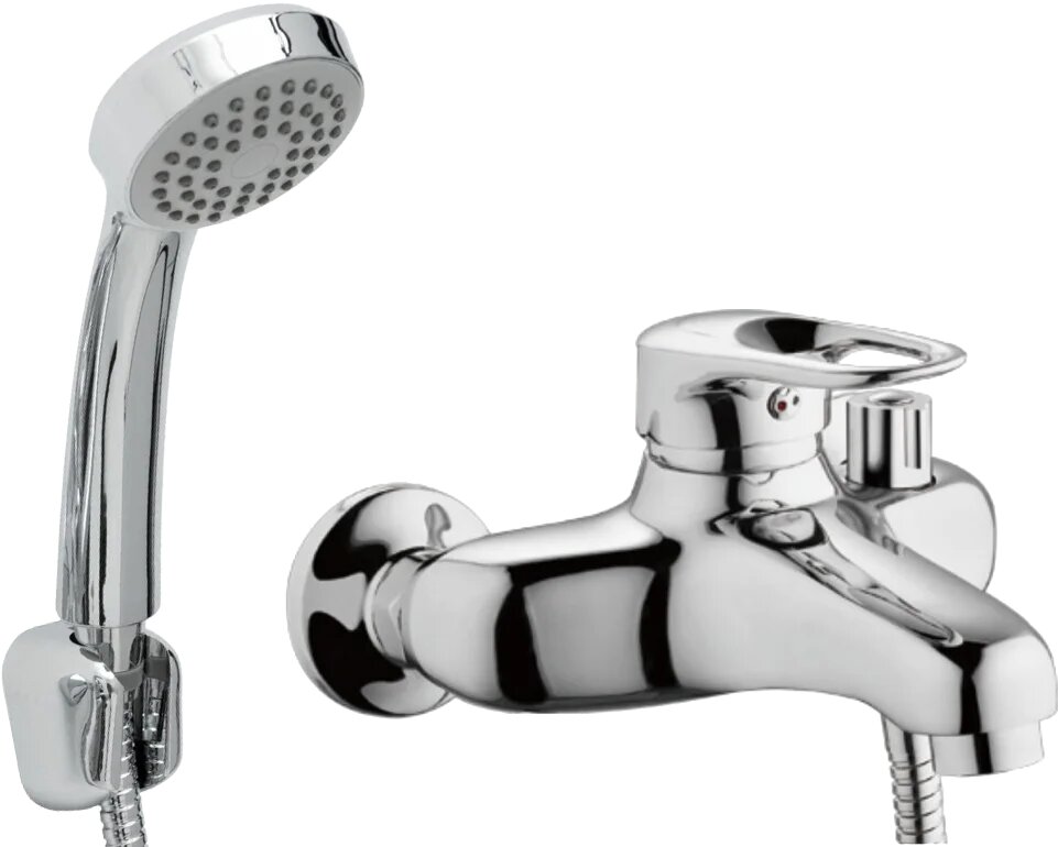Смеситель для ванны с душем Haiba HB3204 с душевым гарнитуром, настенный, однорычажный, хром, глянцевый, латунный, с керамическим картриджем