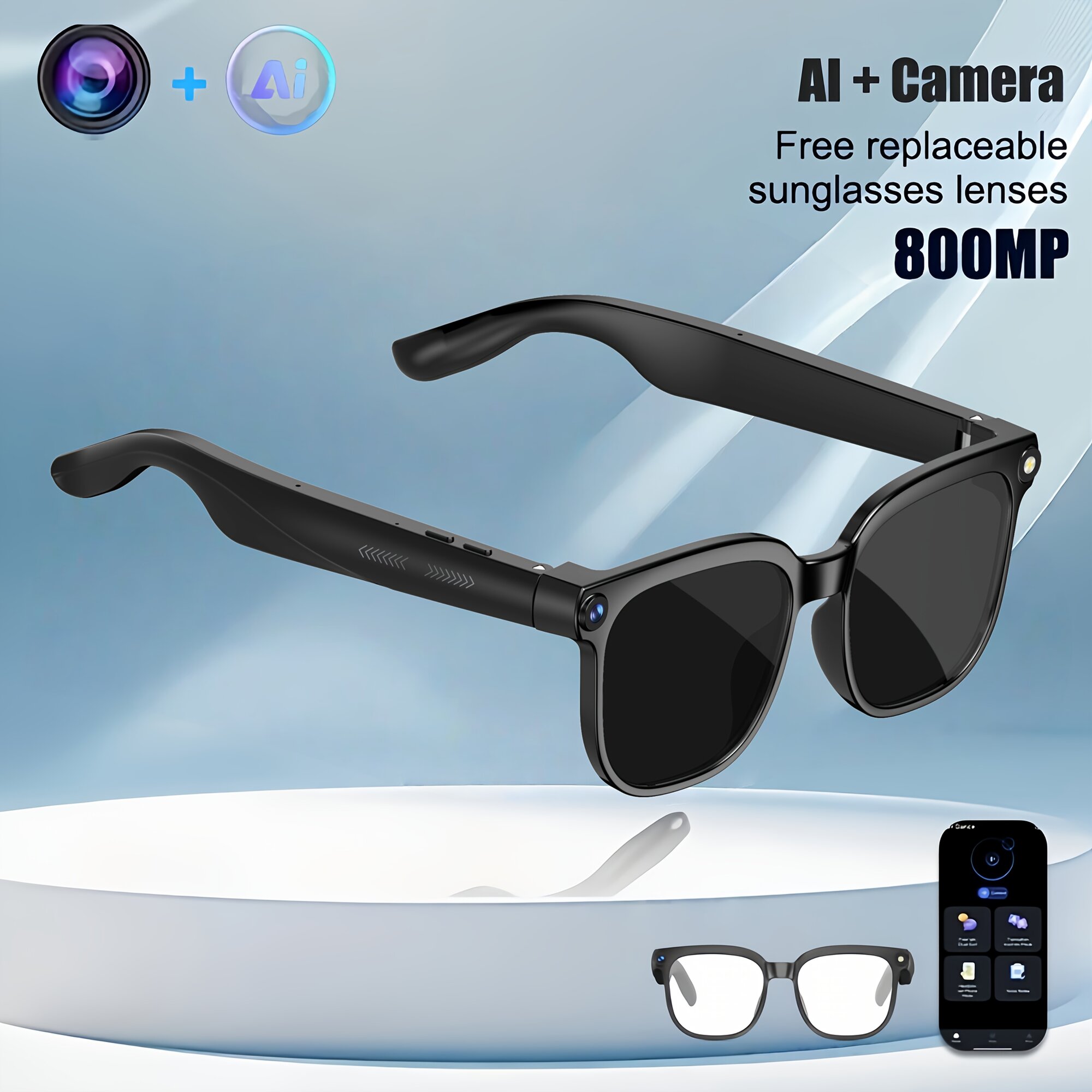 New Release AI Smart Glasses | 8MP HD Camera 1080P | AI Voice Assistant, Wireless Bluetooth Calls, Video & Audio Recording | Instant Translation In 164 Languages | Perfect for Travel Vlogs, Outdoor Sports & Business Meetings | Suitable for Men &